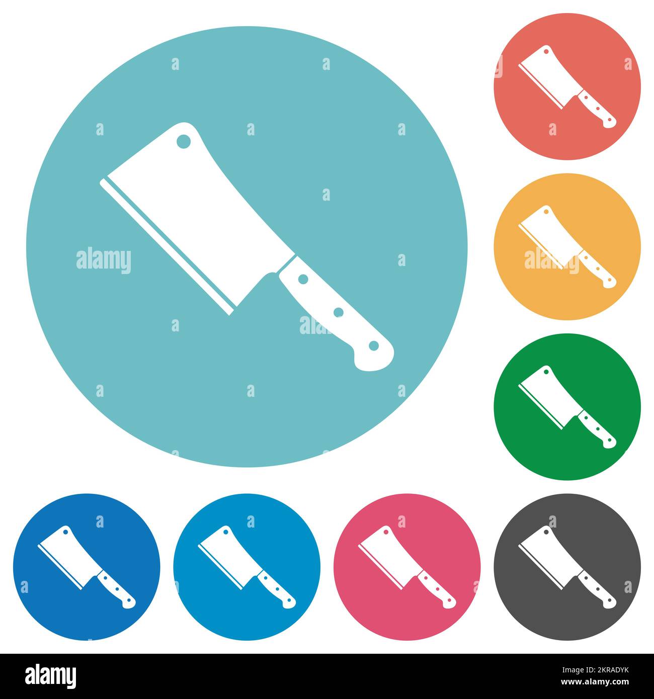 Meat cleaver knife flat white icons on round color backgrounds Stock ...