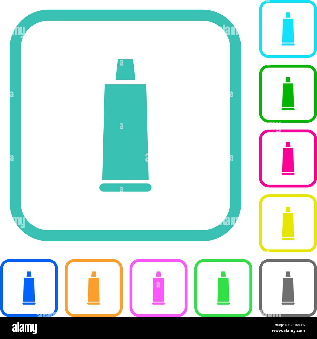 Toothpaste tube vivid colored flat icons in curved borders on white ...
