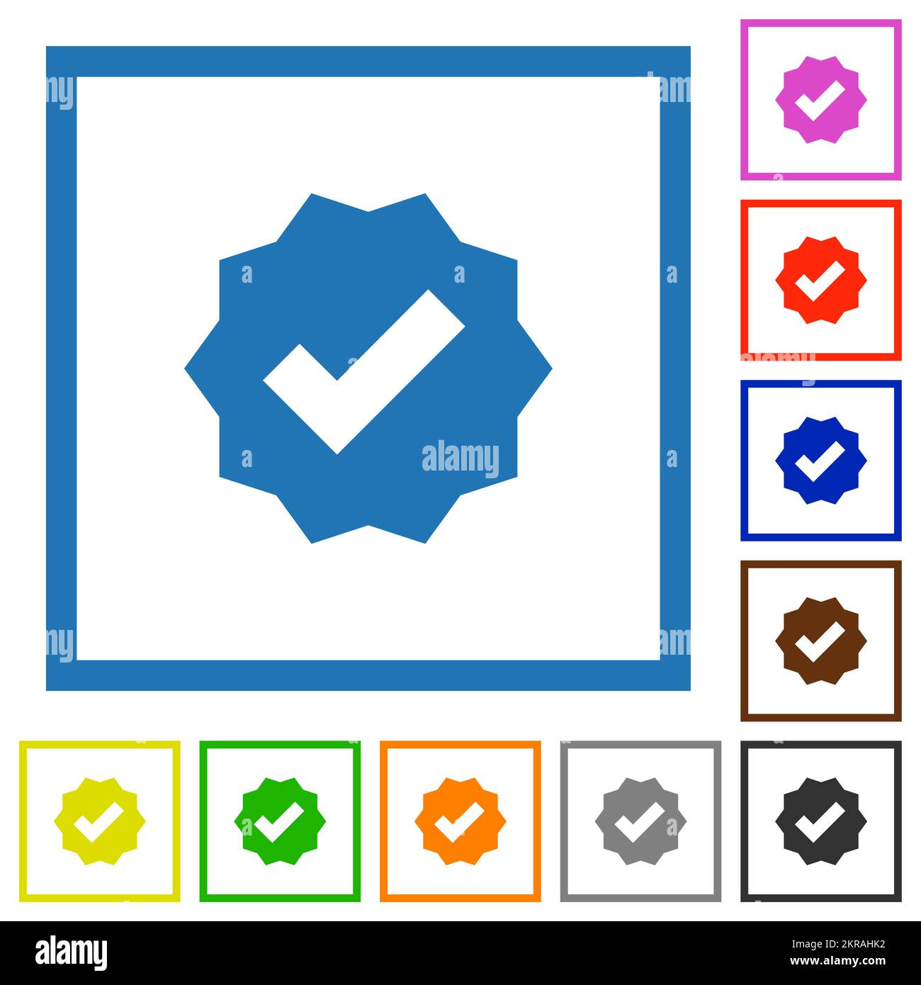 Verified sticker solid flat color icons in square frames on white ...