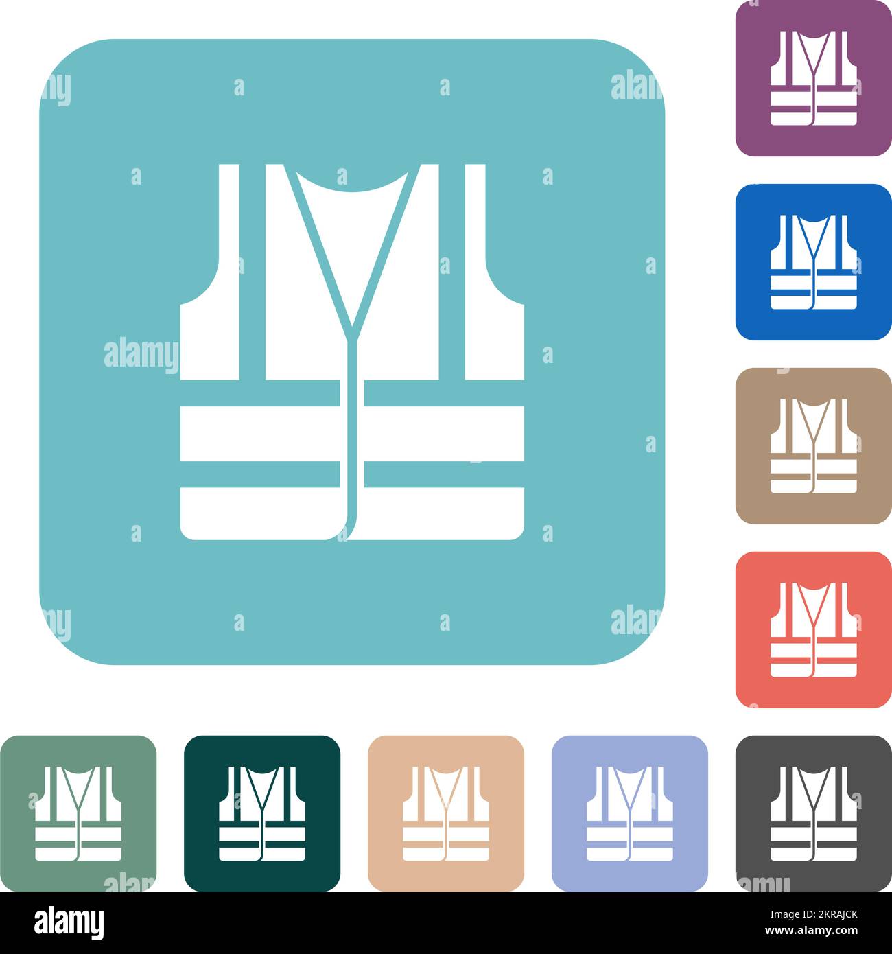 High visibility safety vest white flat icons on color rounded square ...