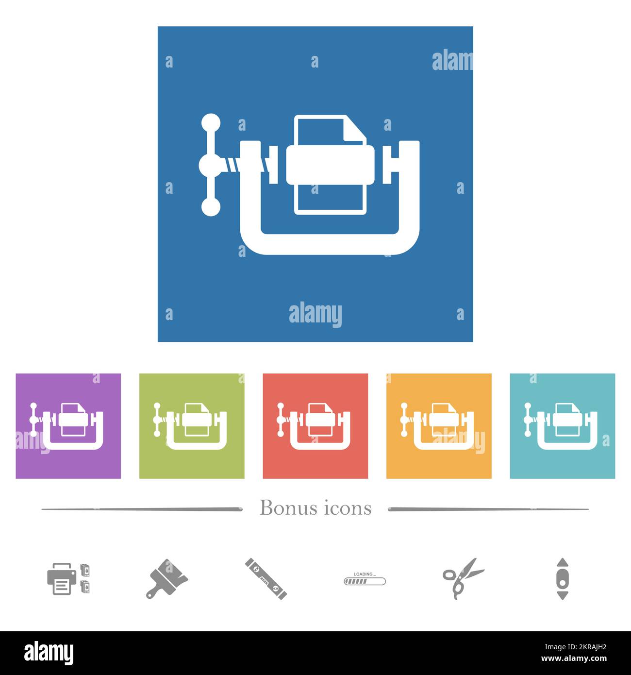 File compression solid flat white icons in square backgrounds. 6 bonus ...