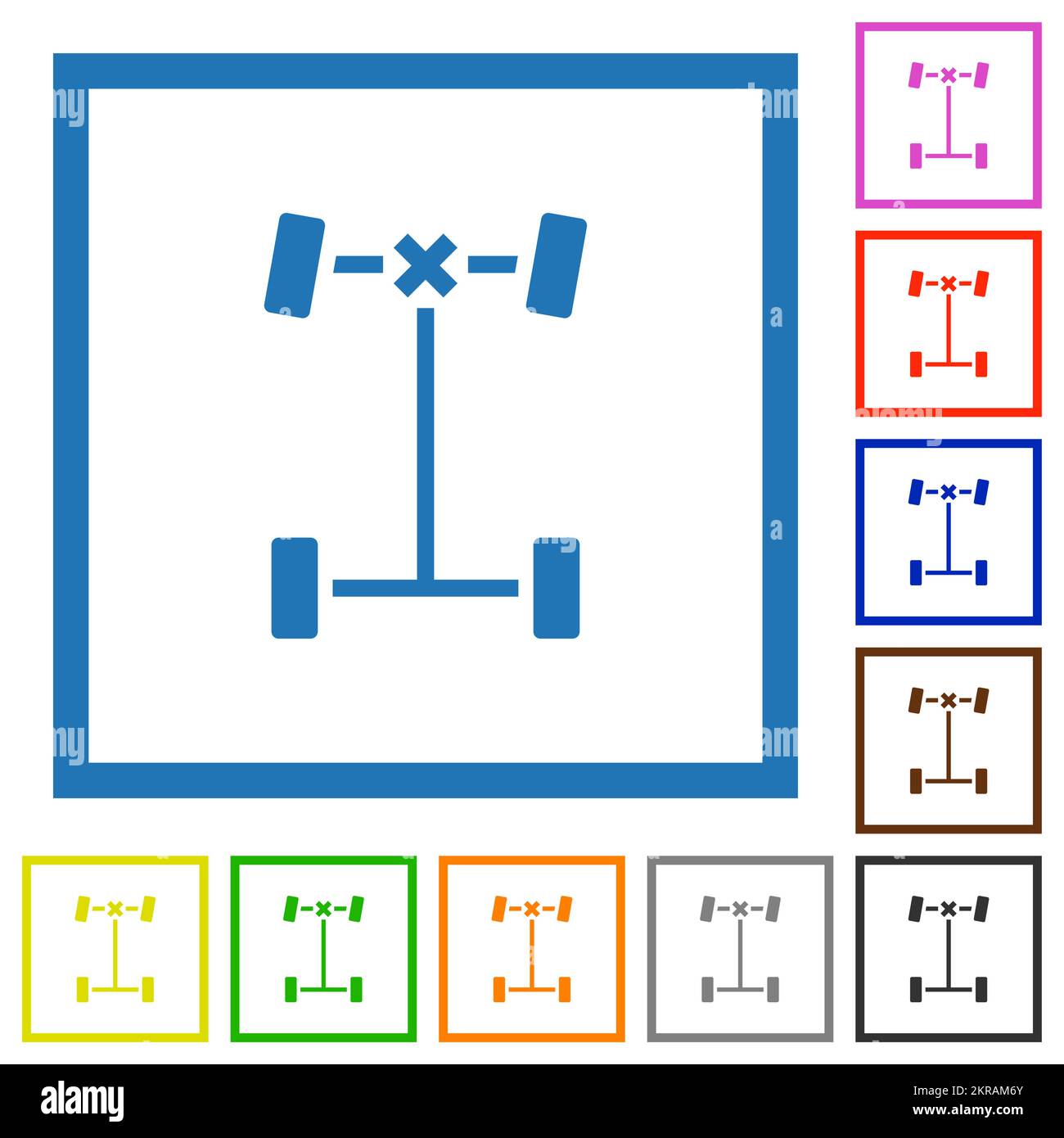 Front differential lock flat color icons in square frames on white ...