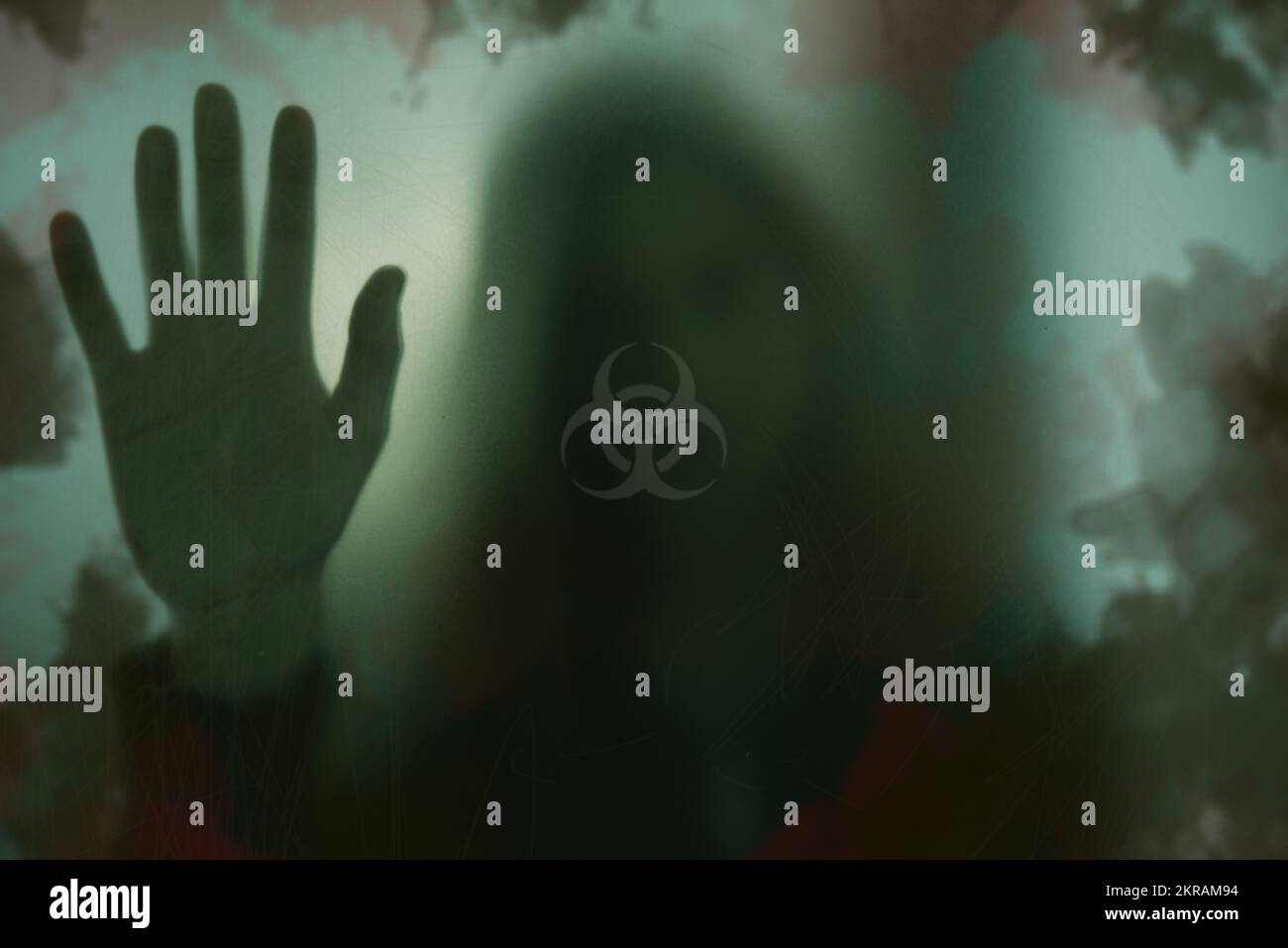 Contagion...zombie apocalypse inevitable. woman behind a glass wall ...