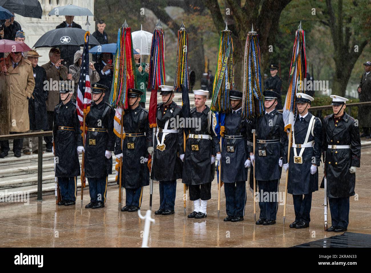 Color Guard members stand at the Tomb of the Unknown Soldier during the ...