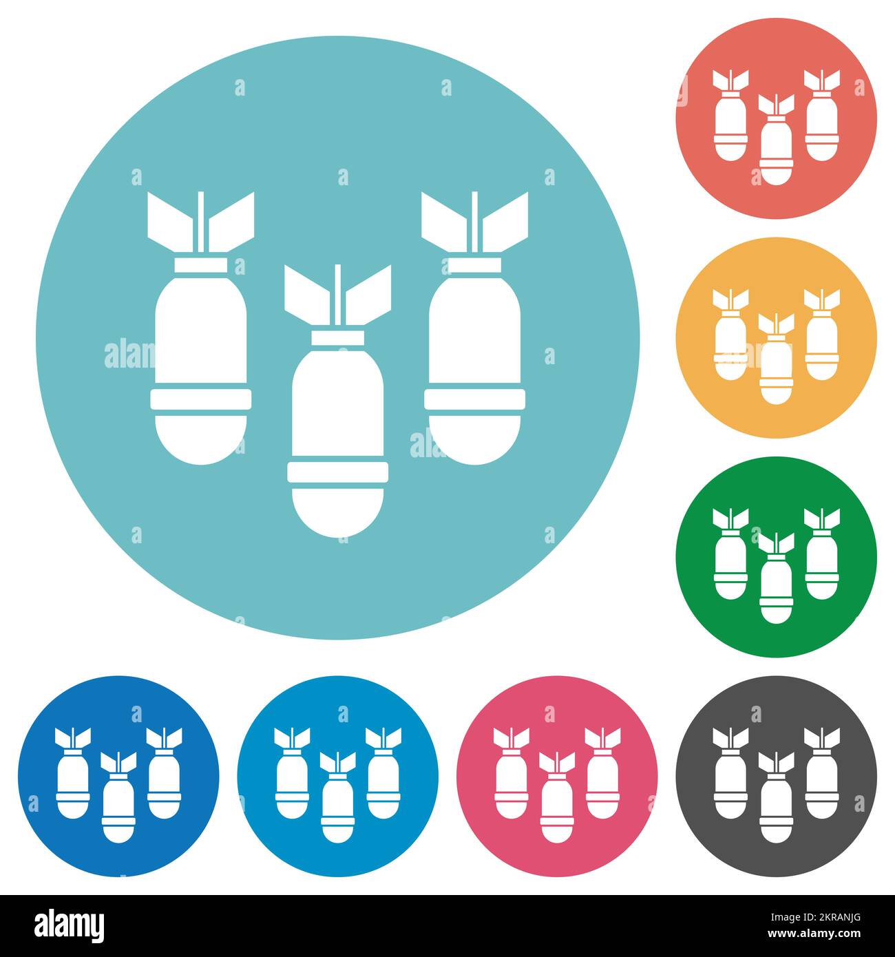 Three air bombs flat white icons on round color backgrounds Stock ...