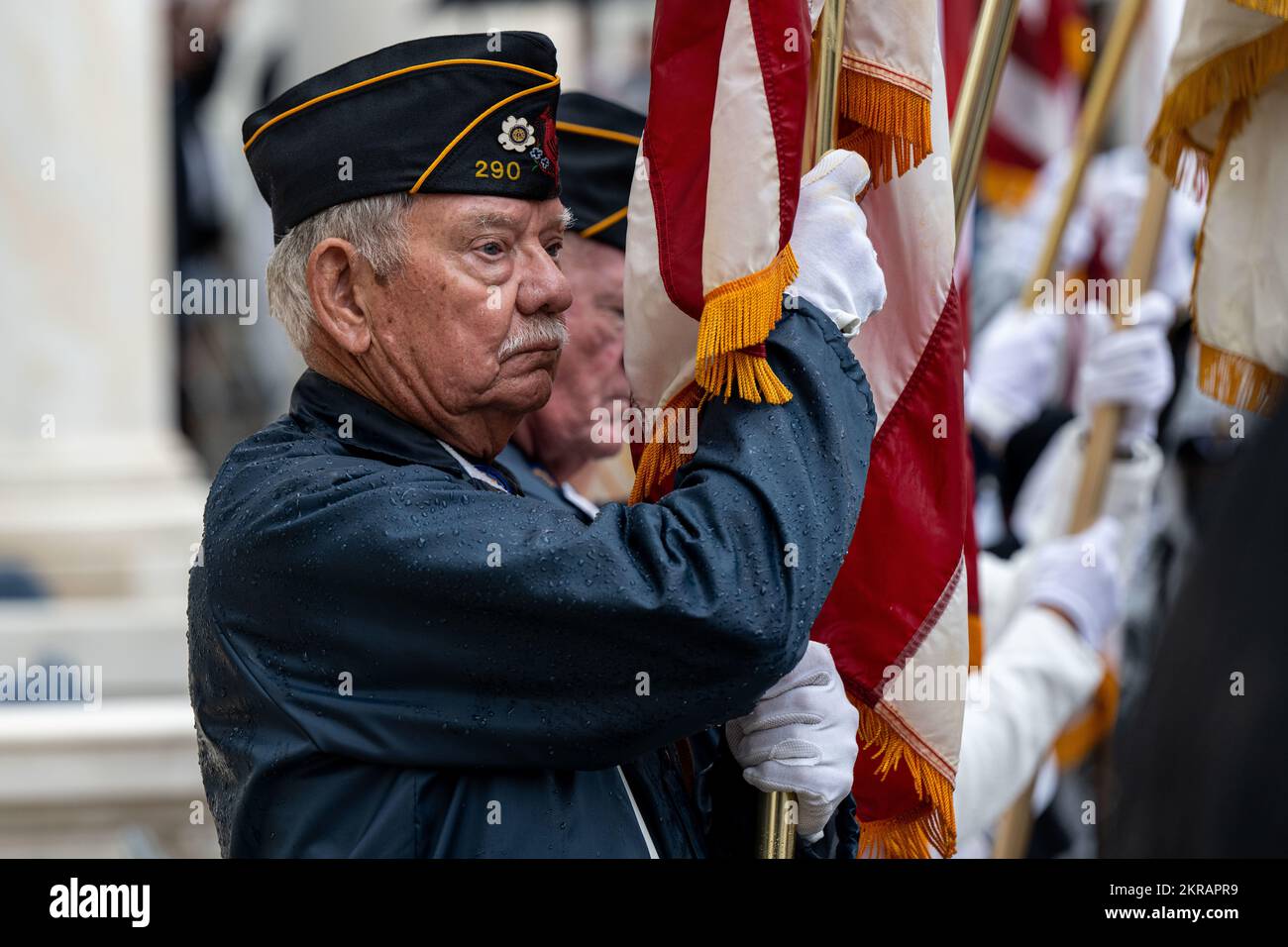 Veterans Association members hold the American flag during the National ...