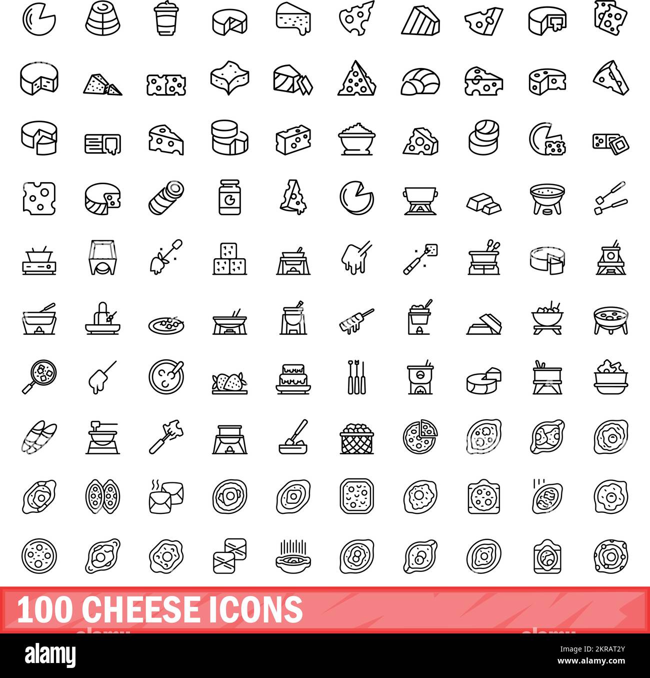 100 cheese icons set. Outline illustration of 100 cheese icons vector ...
