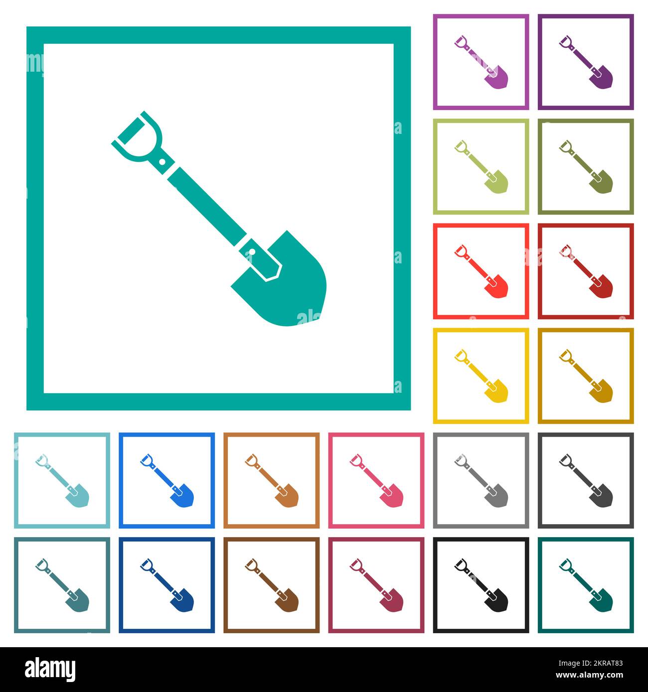 Shovel flat color icons with quadrant frames on white background Stock ...