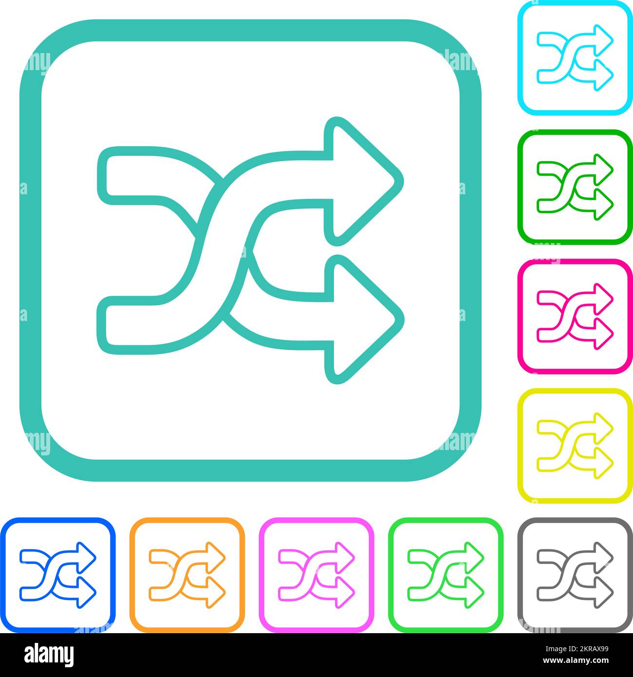 shuffle outline vivid colored flat icons in curved borders on white ...