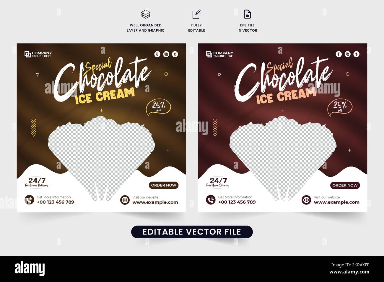 Tasty ice cream promotional poster design with dark and chocolate color ...