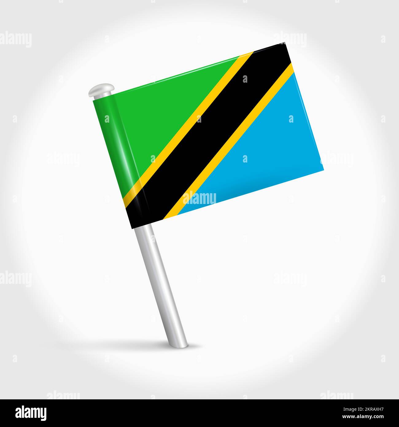 Tanzania map pin flag icon. Tanzanian pennant map marker on a metal ...