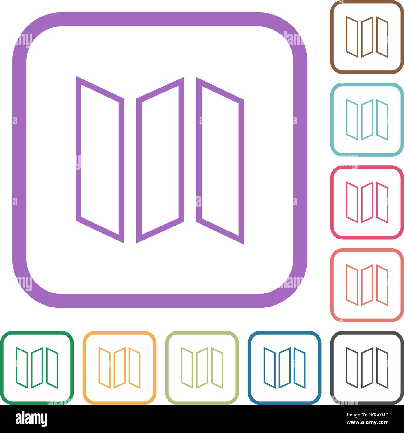 Collapsible map outline simple icons in color rounded square frames on white background Stock ...