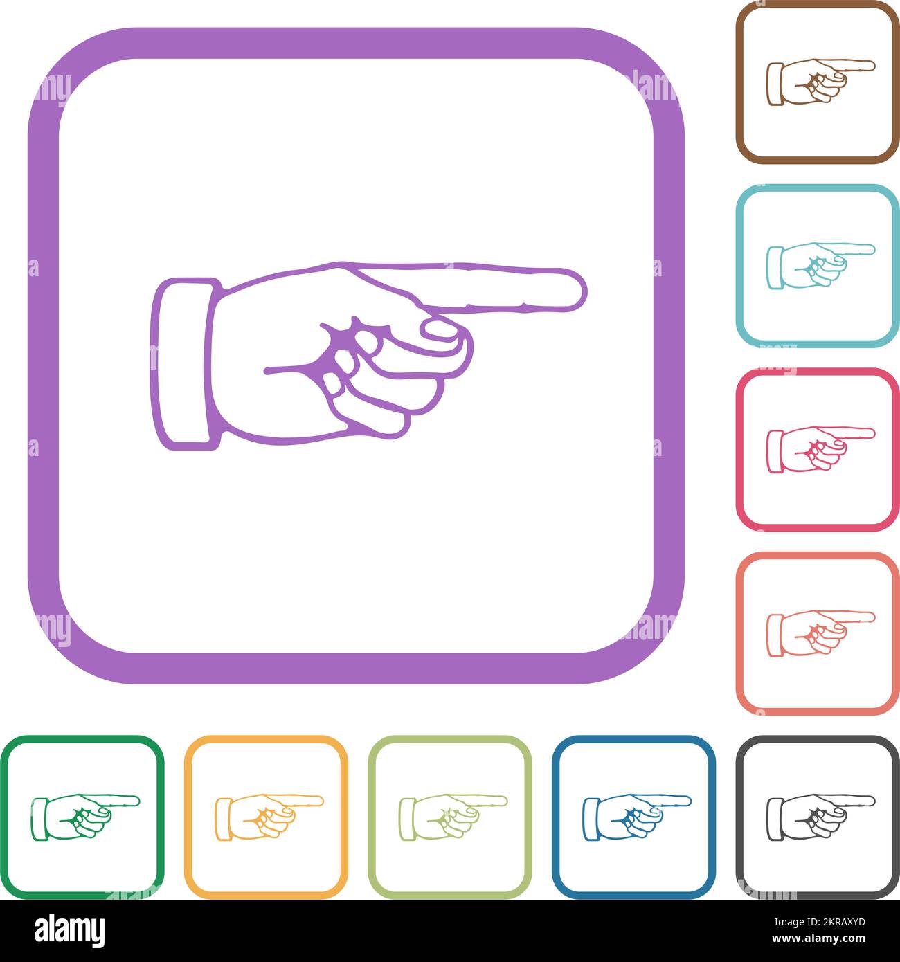 Right pointing hand outline drawing simple icons in color rounded ...