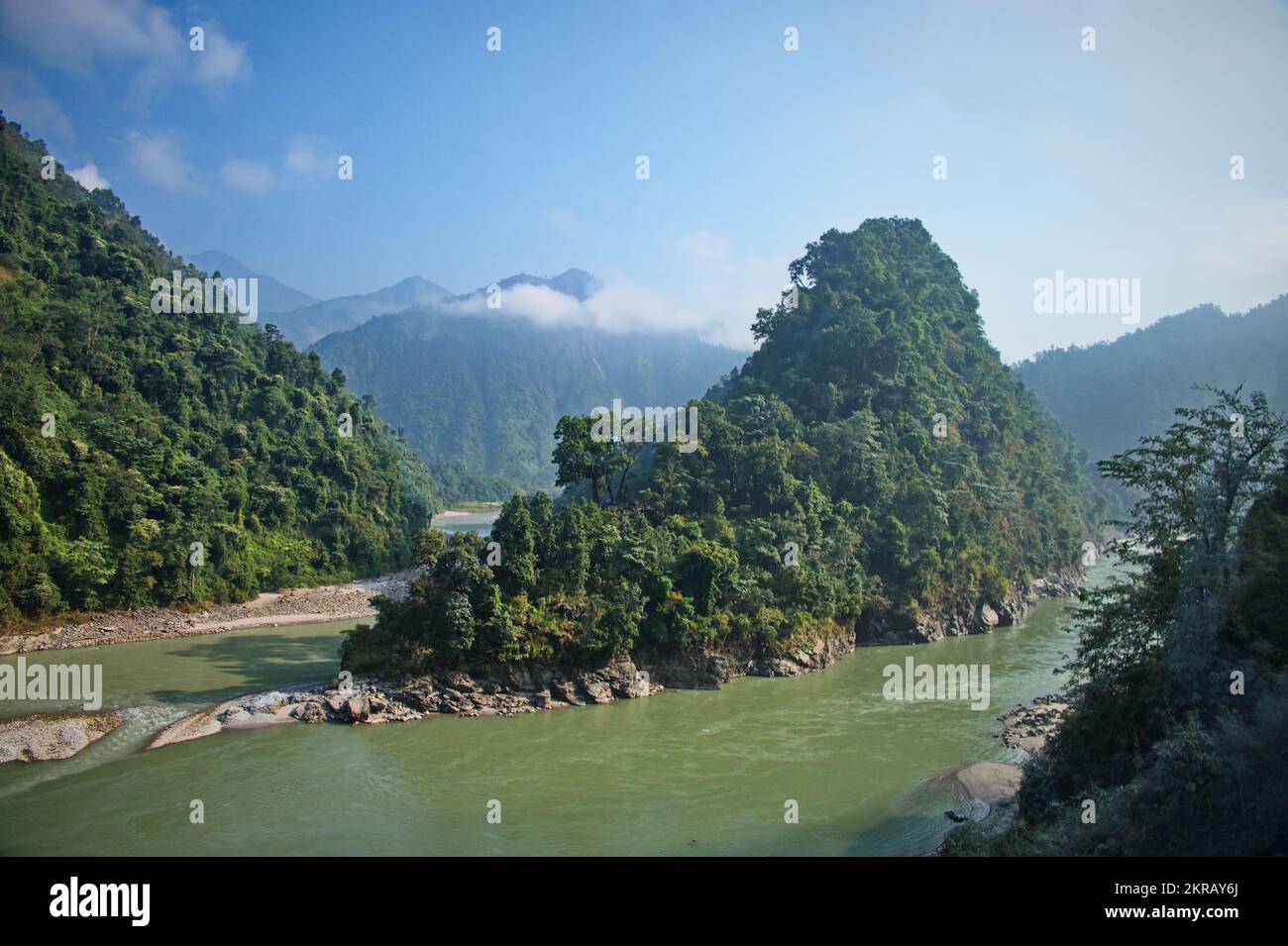 View from the bus window on the road between Chitwan National Park and ...
