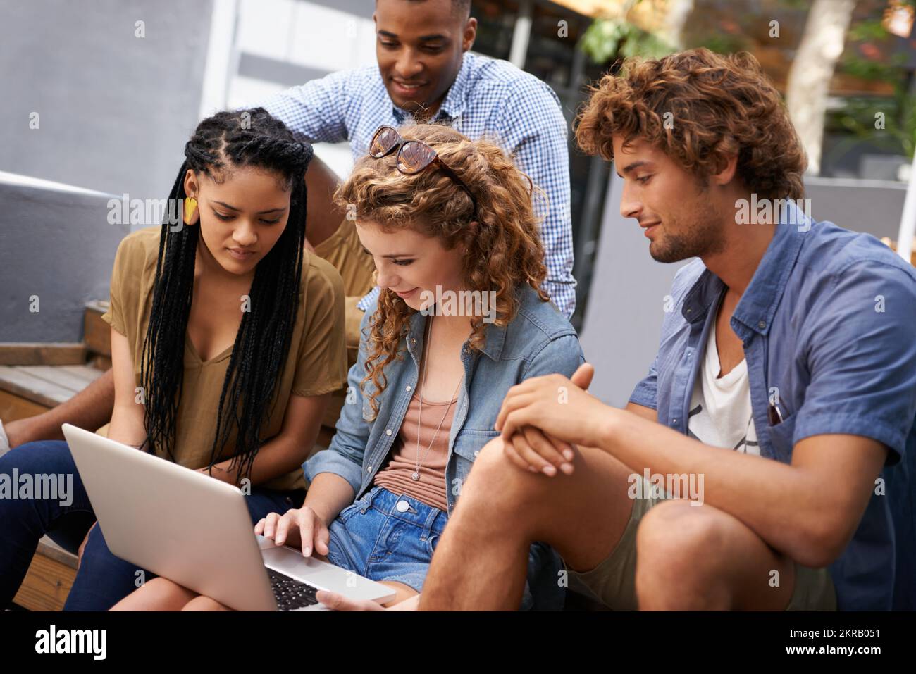 College Students Working Together Outside