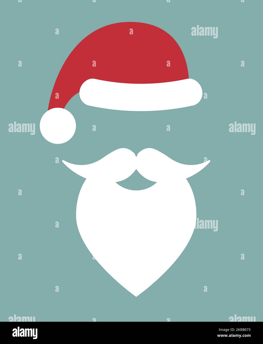 Vector flat cartoon Santa Claus hat and beard isolated on green ...
