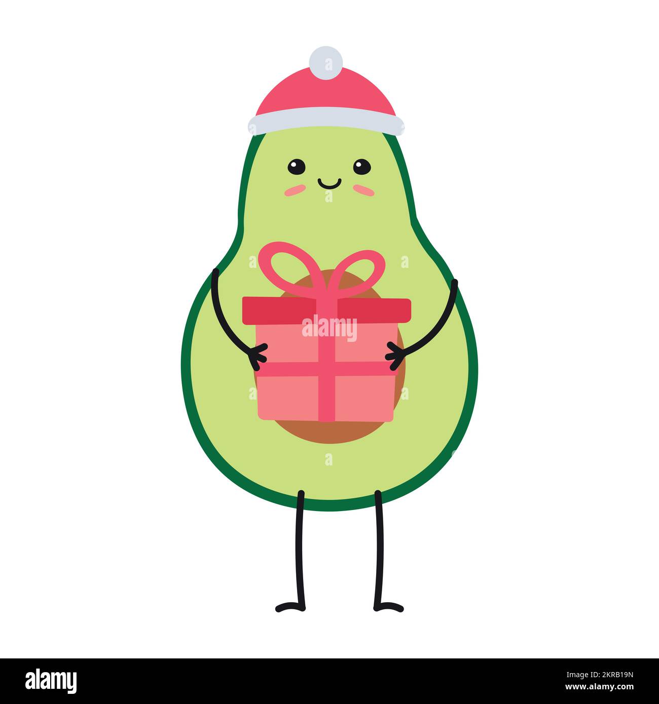 Vector hand drawn flat christmas avocado with present isolated on white ...