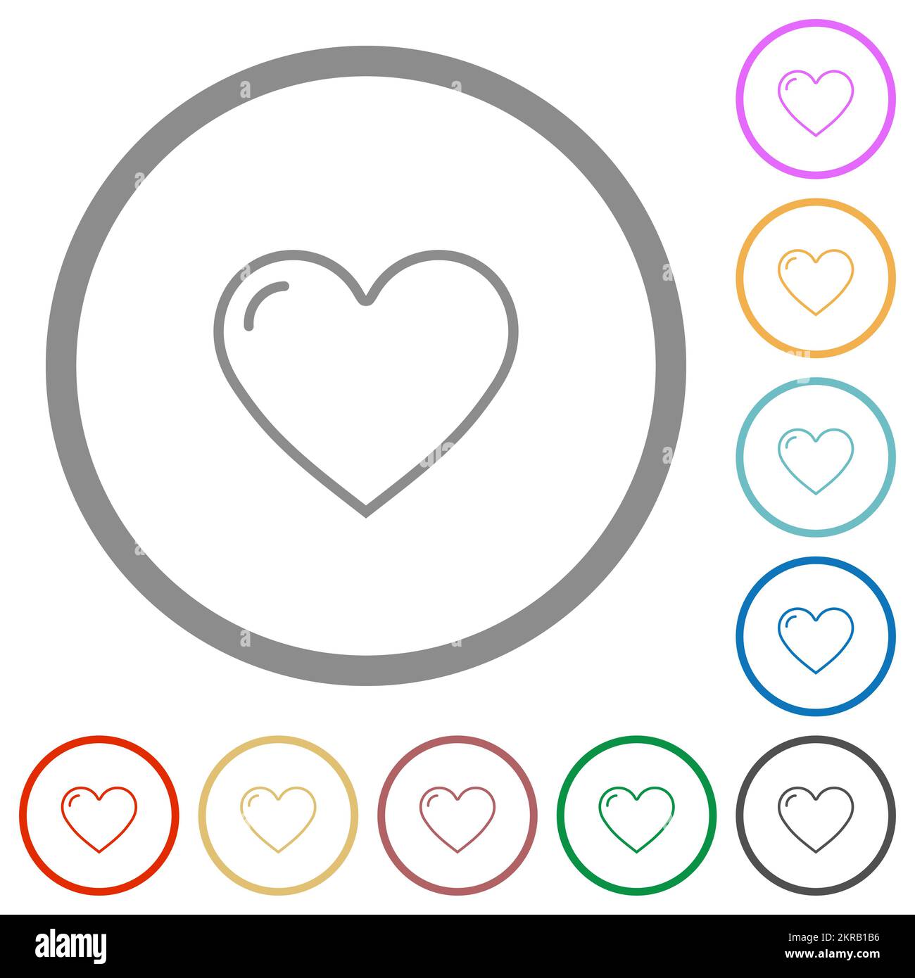 Heart shape outline flat color icons in round outlines on white ...