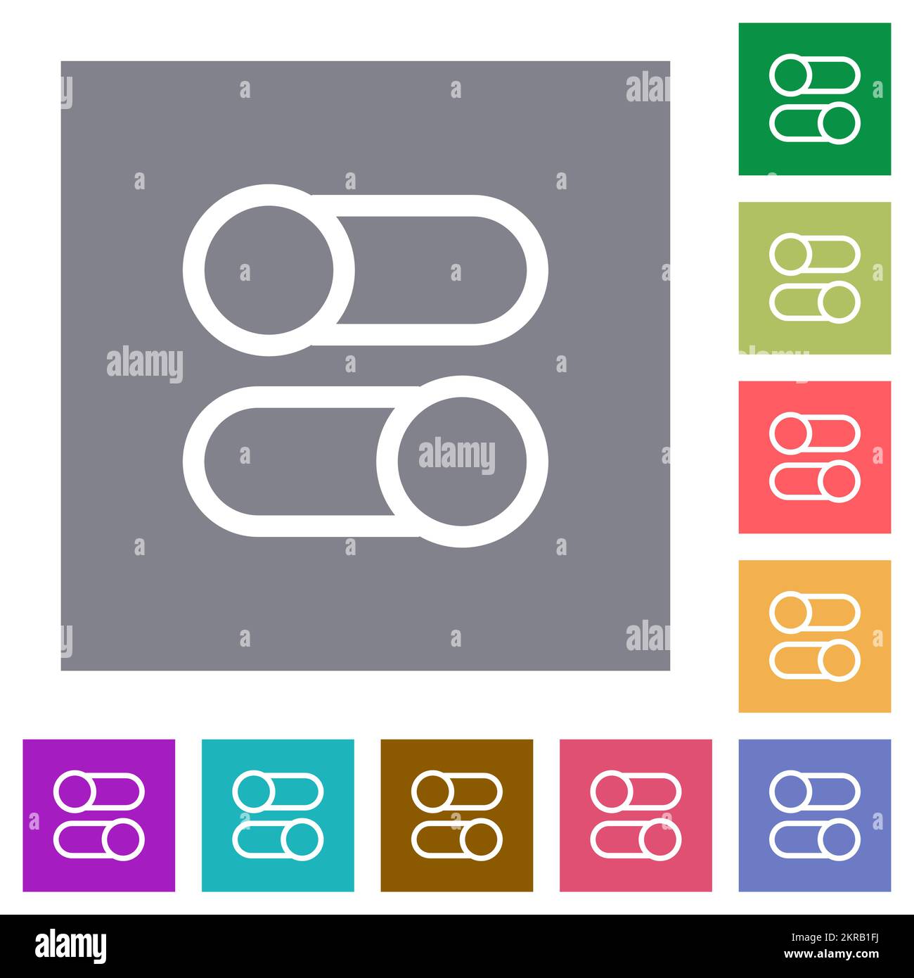 Horizontal Toggle Switches Outline Flat Icons On Simple Color Square Backgrounds Stock Vector