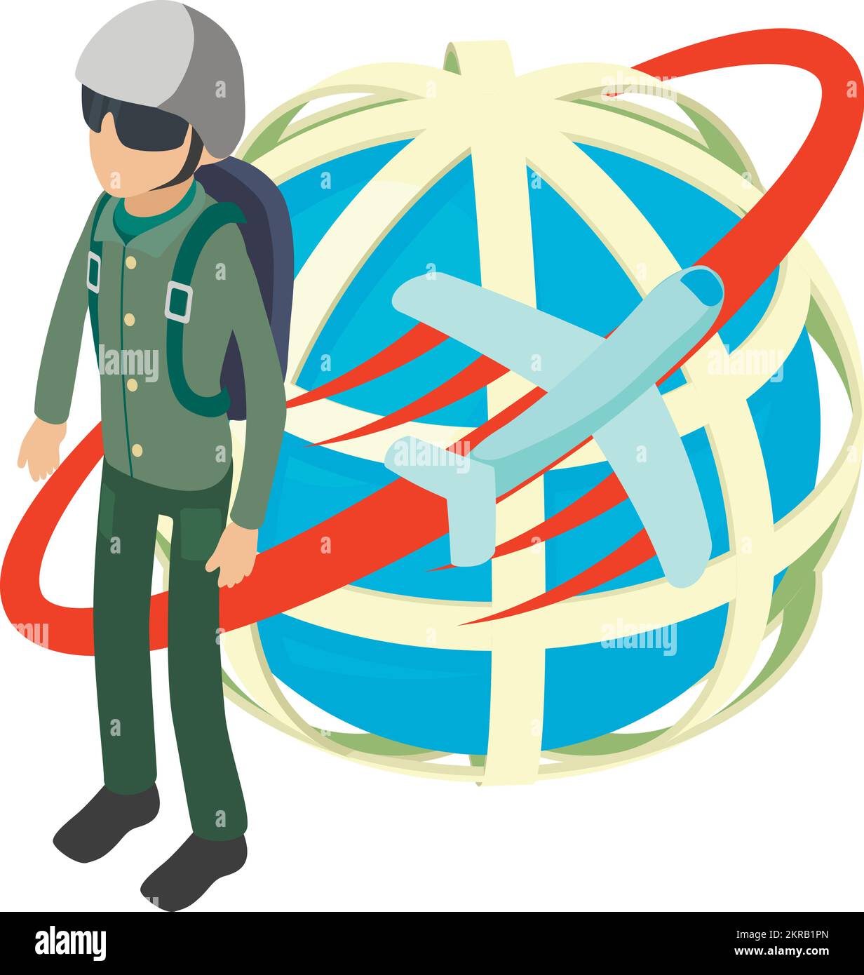 Skydiver icon isometric vector. Parachutist near planet icon with ...