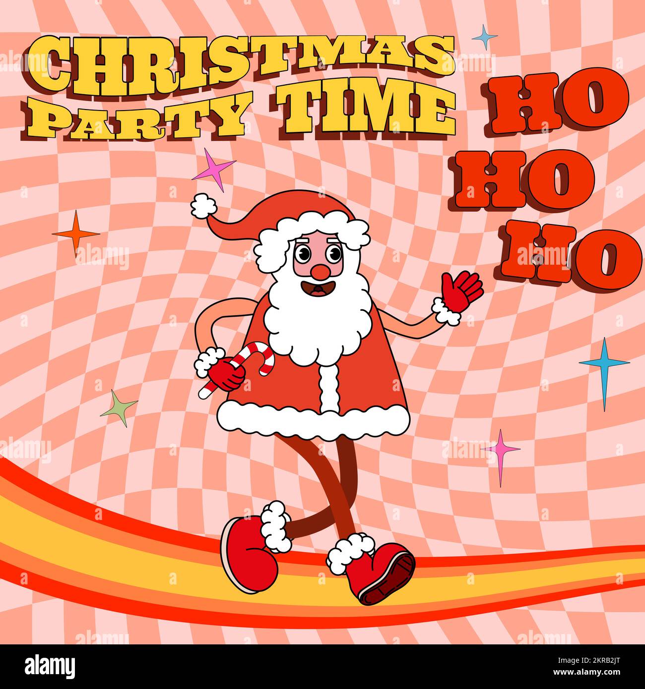 Groovy hippie Christmas poster. Santa Claus in trendy retro cartoon ...