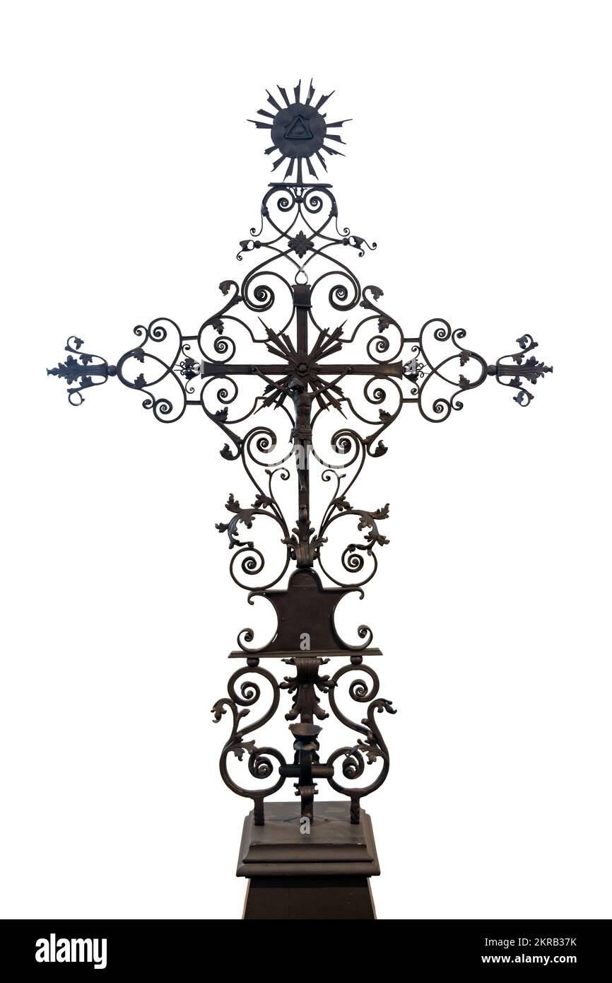 Tomb cross from a steel, wrought and cut, 18th century, isolated on a ...