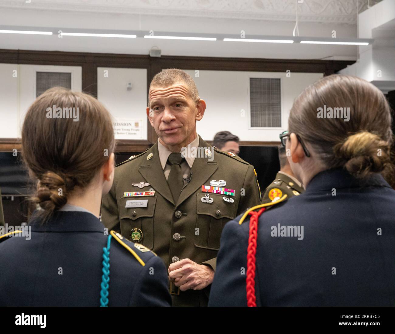 Sgt. Maj. of the Army Michael A. Grinston speaks with Junior ROTC ...