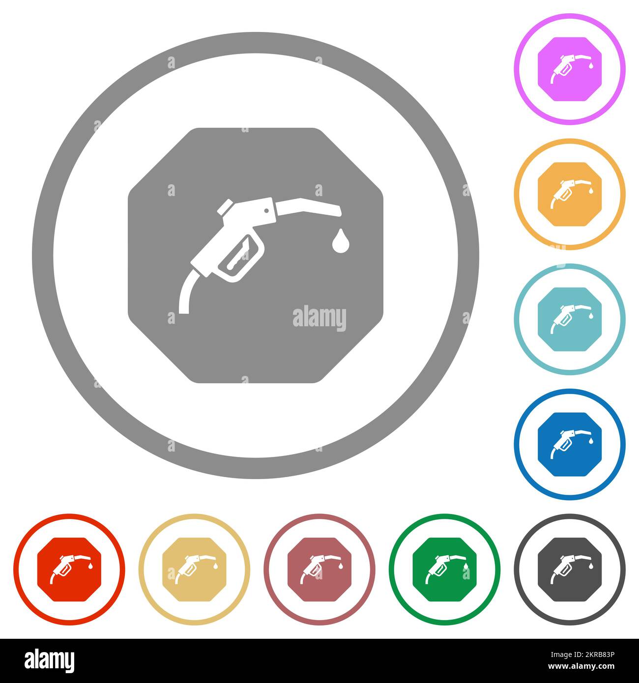 Octagon shaped fuel sanction sign solid flat color icons in round outlines on white background ...