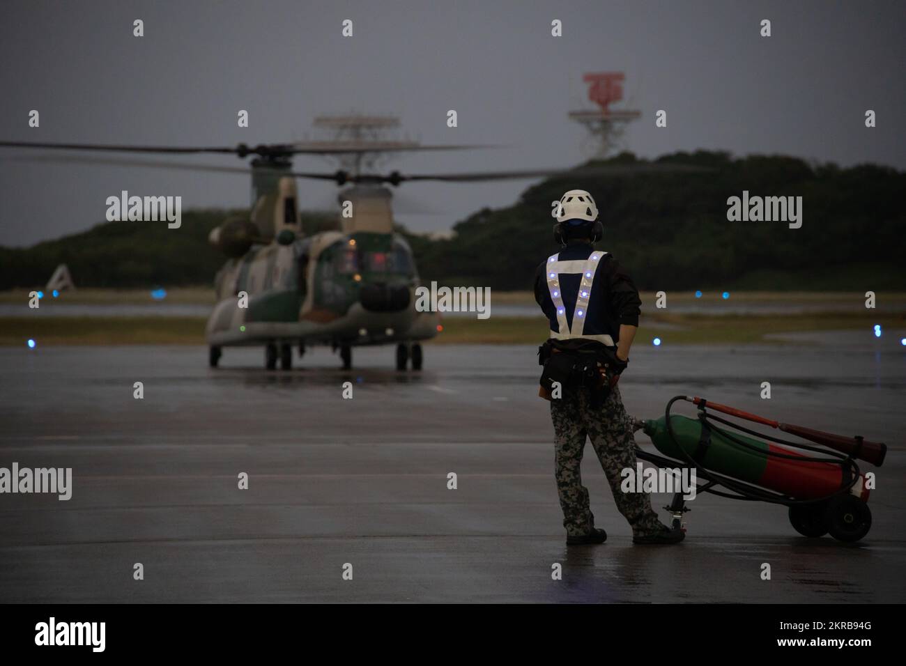 U.S. Marines with 12th Marines, 3d Marine Division, take off in a Japan ...