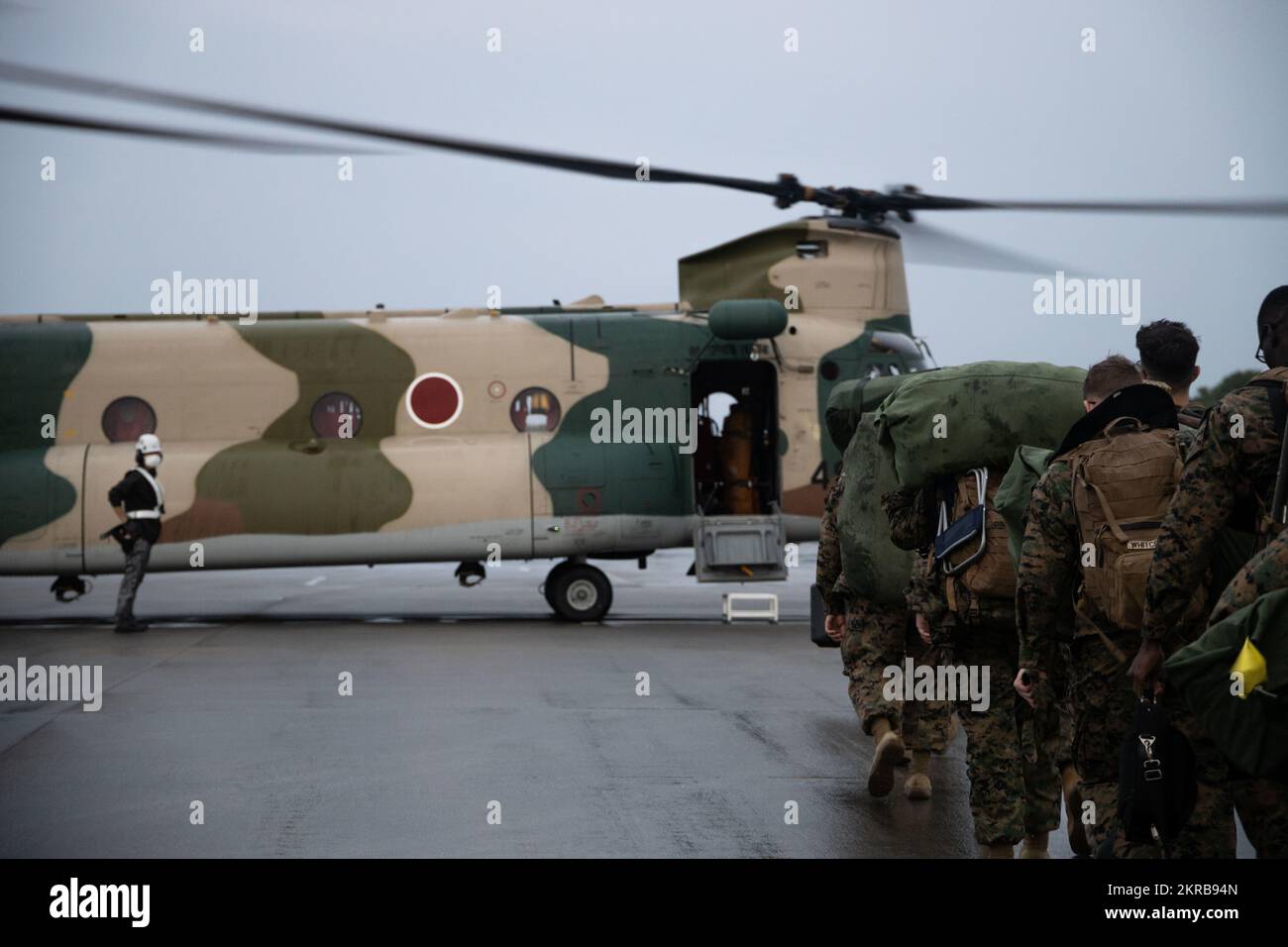 U.S. Marines with 12th Marines, 3d Marine Division, take off in a Japan ...