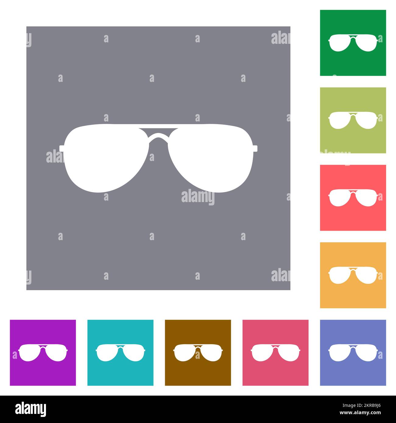 Aviator sunglasses flat icons on simple color square backgrounds Stock ...
