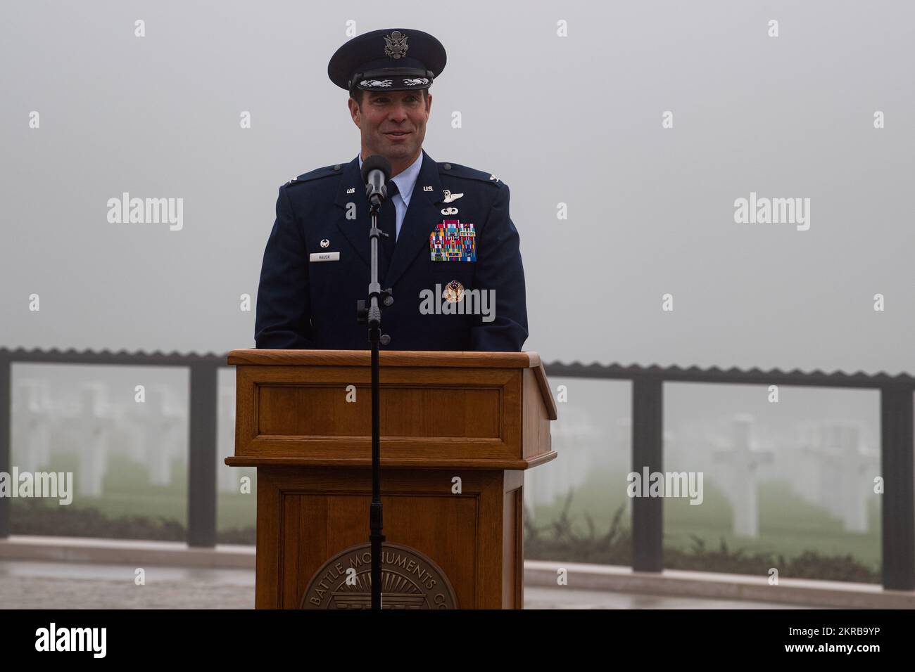 Col. Leslie Hauck, 52nd Fighter Wing Commander, delivers a speech ...