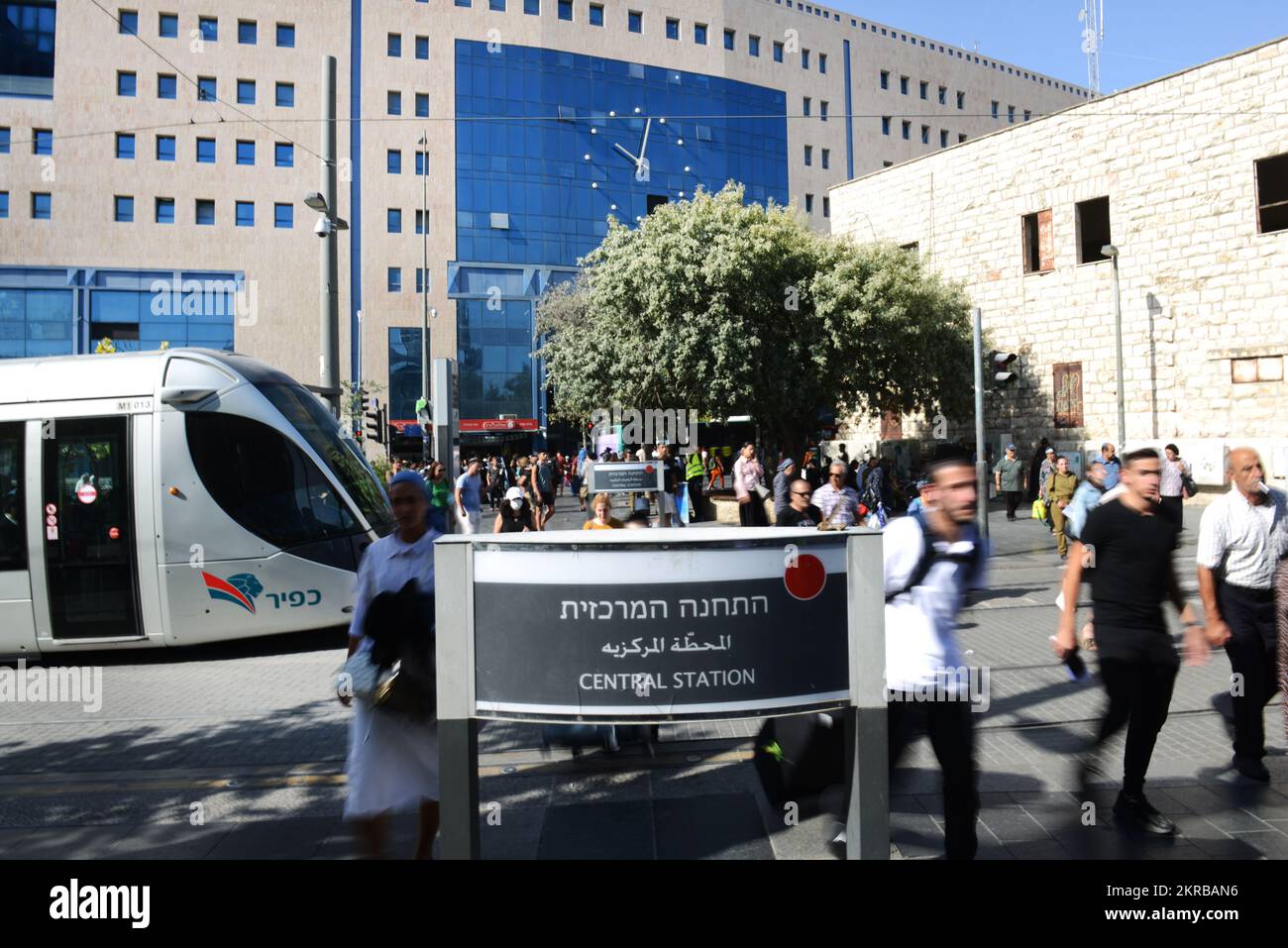 The busy area around the central bus station in Jerusalem, Israel Stock ...