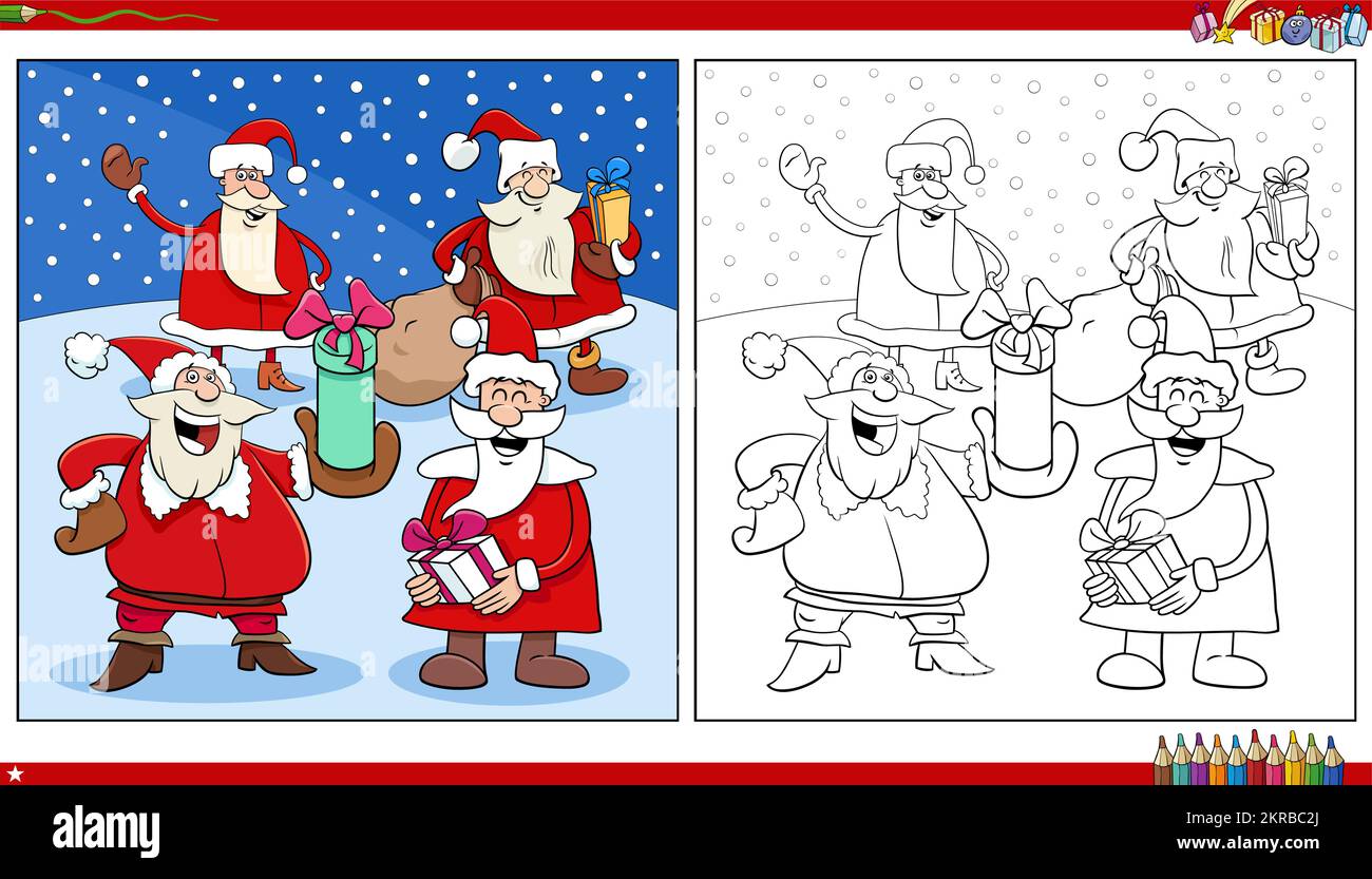 Cartoon illustration of Santa Claus characters on Christmas time ...