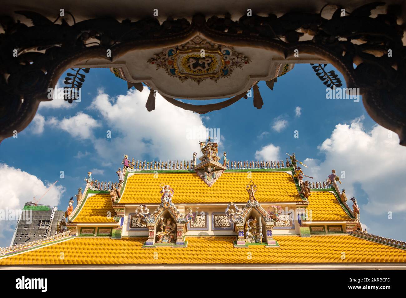 View from the decorative window of the Buddhist temple on the roof of ...