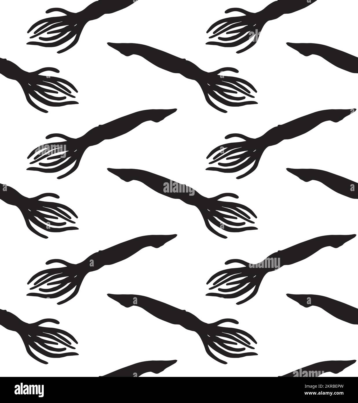 Vector seamless pattern of hand drawn squid silhouette isolated on ...