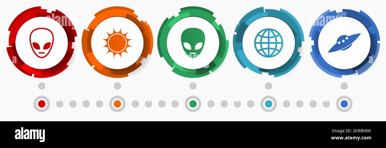 Alien vector icon set, ufo concept flat design buttons, infographic ...