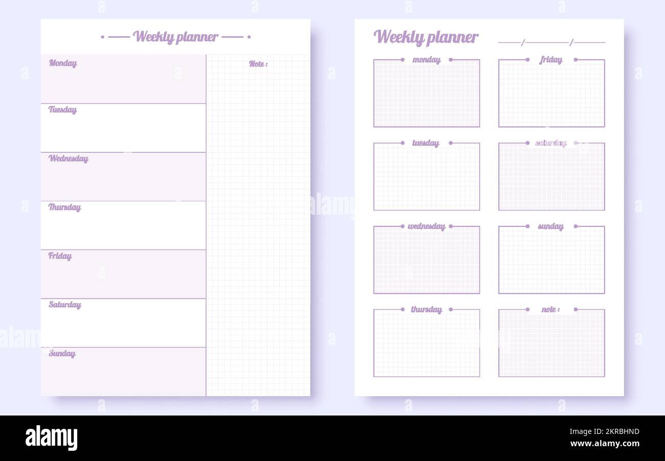 Weekly planner cute purple organizer template flat. To do task list ...