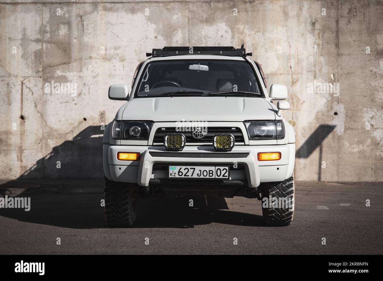 Japanese offroad used white car Toyota Hilux Surf, front view Stock ...