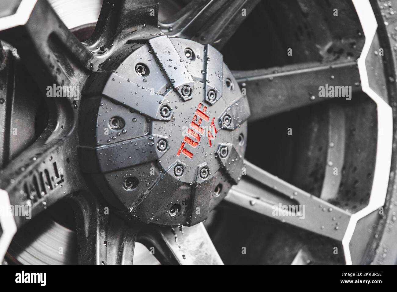 Tuff A.T. logo on alloy wheels, rim ready for off-road track Stock ...