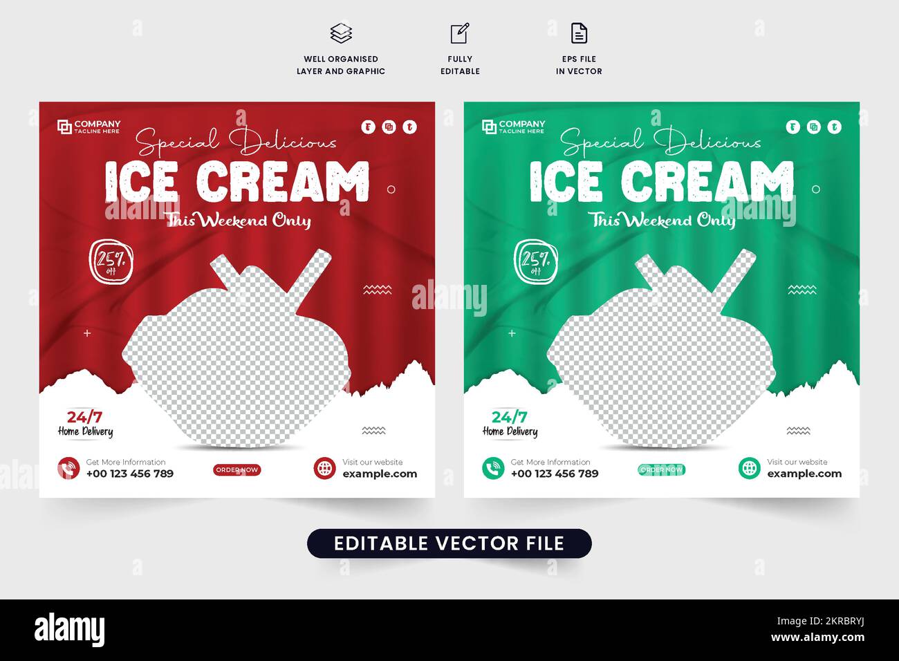 Delicious ice cream sale discount template design for social media ...