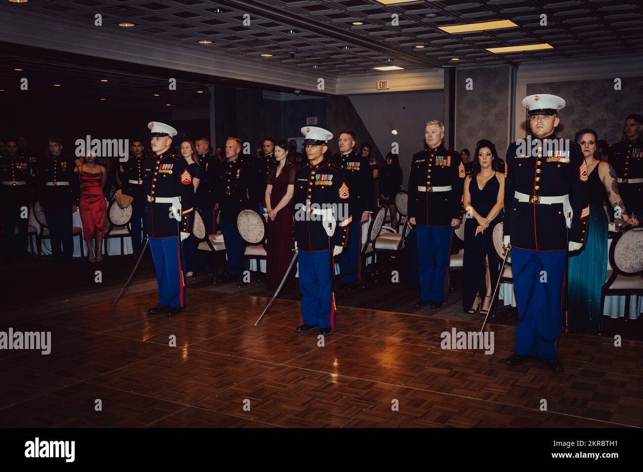 U.S. Marines with Recruiting Station Salt Lake City, stand at attention ...