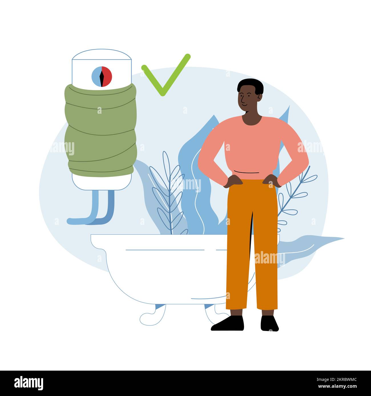 Man isolate water tank in bathroom. Ecological awareness Stock Vector ...