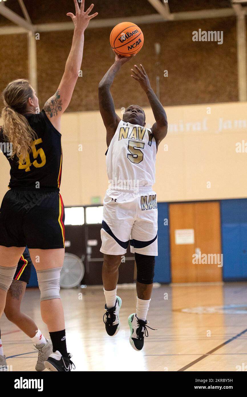 Navy Lt. Jr. Grade Rae Edwards puts up a shot during the bronze medal ...