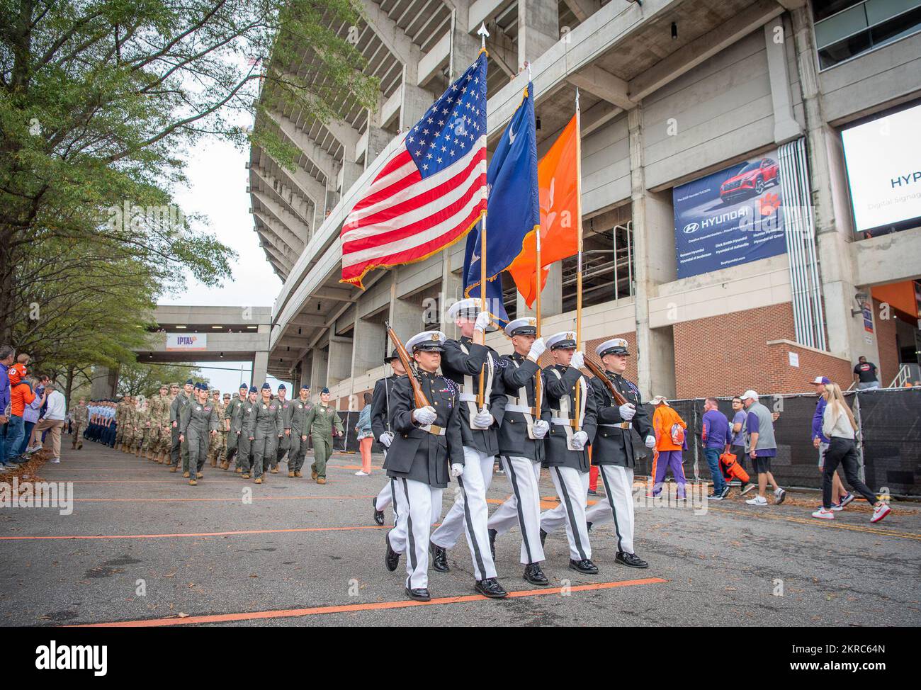 Members of the Clemson University ROTC honor guard, the Pershing Rifles ...