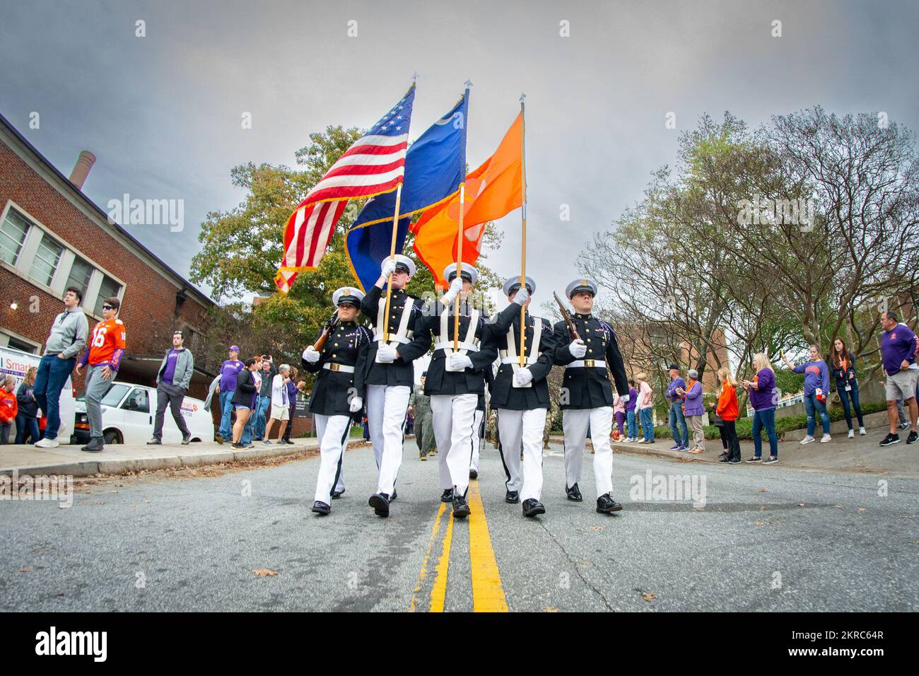 Members of the Clemson University ROTC honor guard, the Pershing Rifles ...