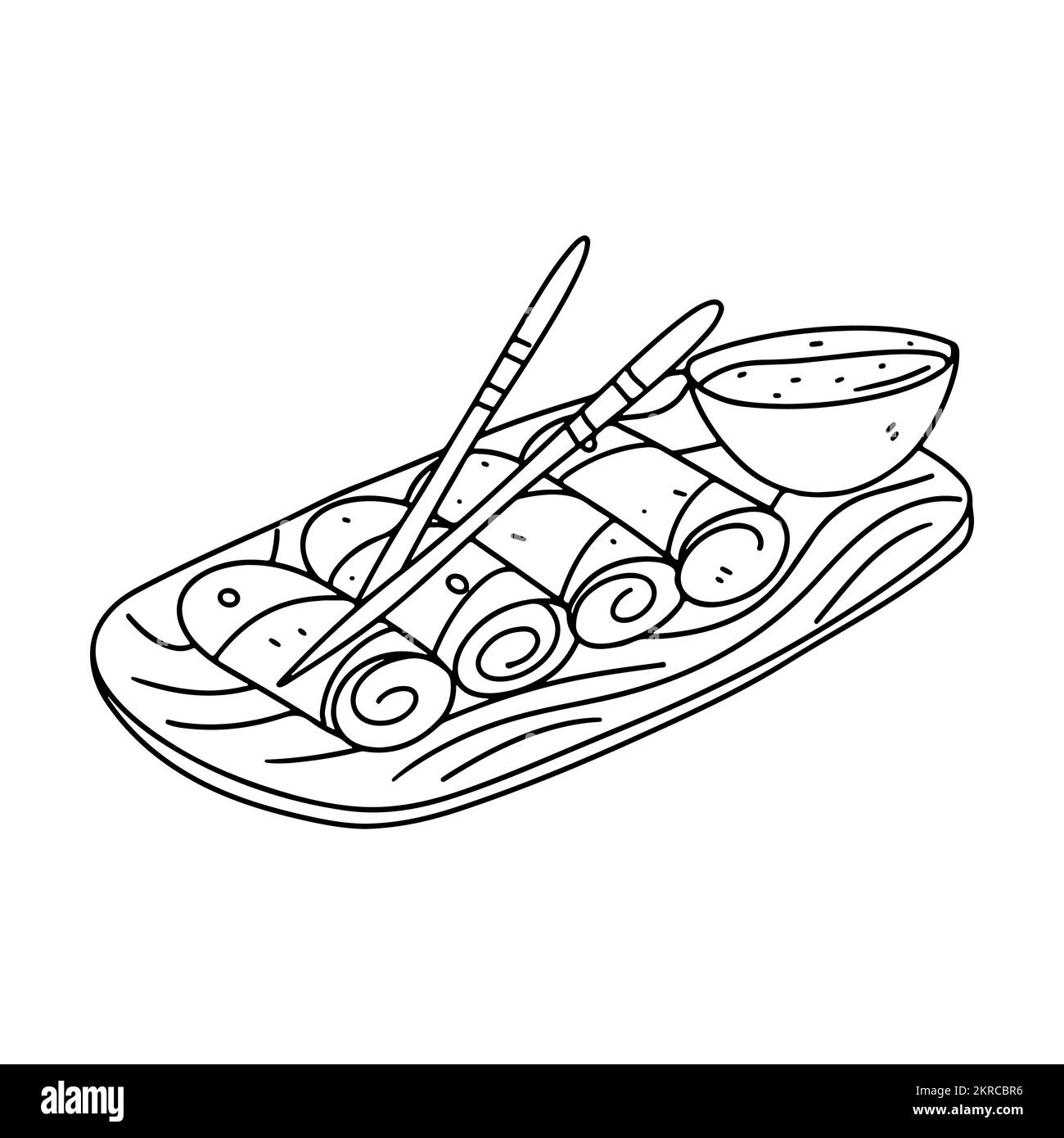 Spring rollsin hand drawn doodle style. Chinese dish vector ...