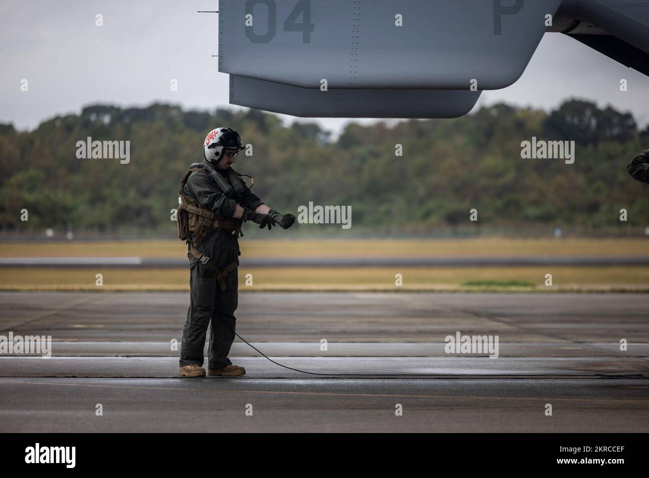 U.S. Marine Corps Cpl. Trenton Waddell, an MV-22B Osprey crew chief ...