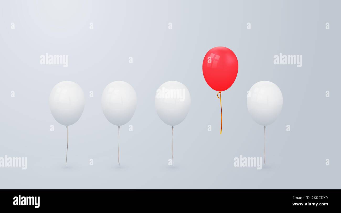 Unique red balloon between the others background. Leadership ...