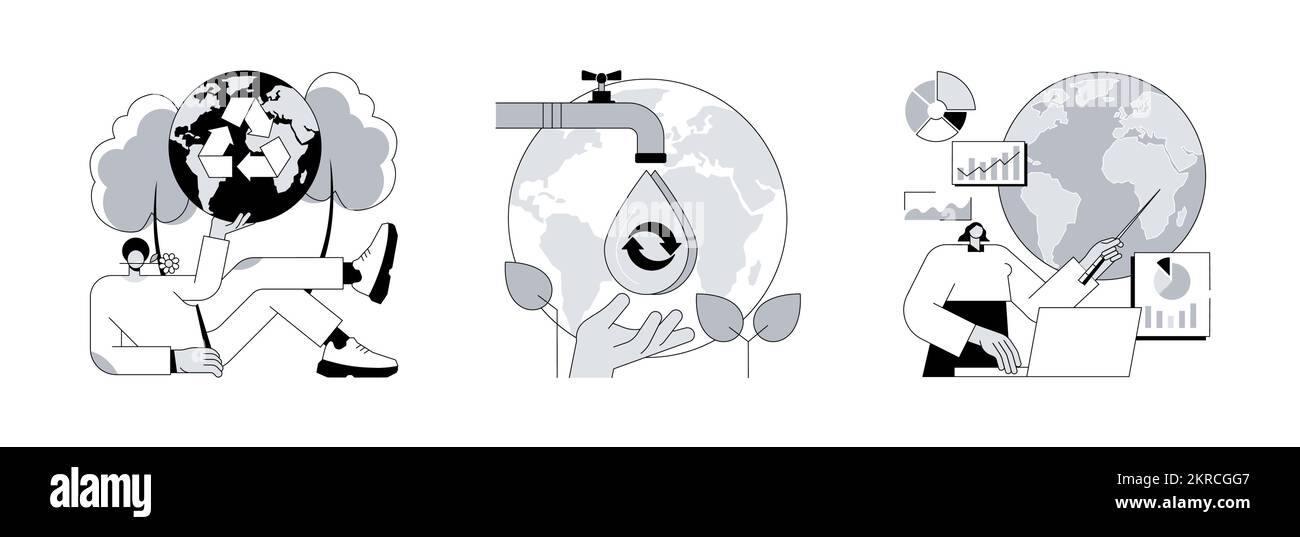 Save The Planet Abstract Concept Vector Illustration Set Reduce Reuse Recycle Water